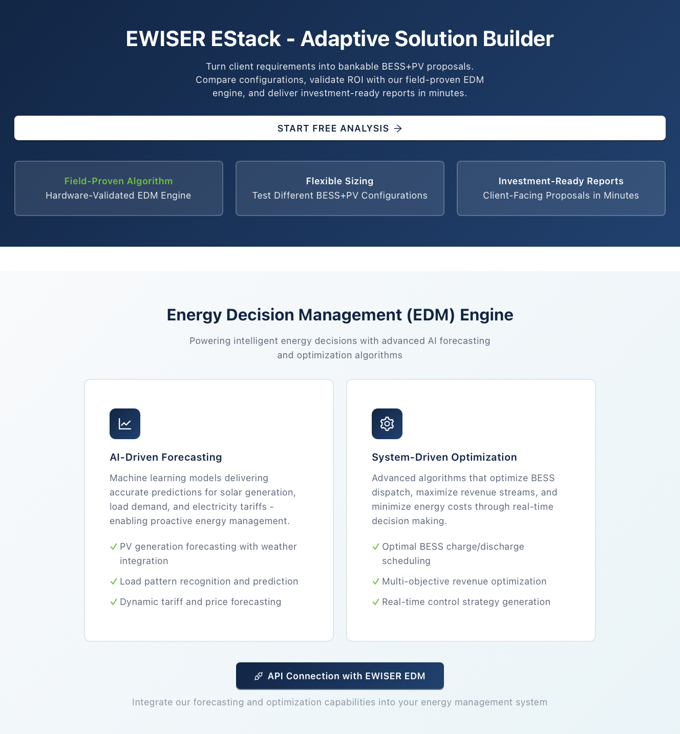 BESS Sizing Tool | Battery Storage ROI Calculator - EWISER EStack